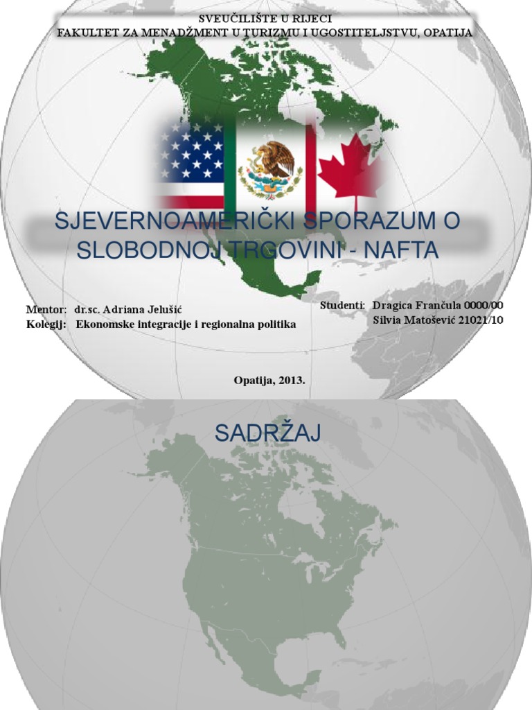 NAFTA - Sjevernoamerički Sporazum o Slobodnoj Trgovini | PDF