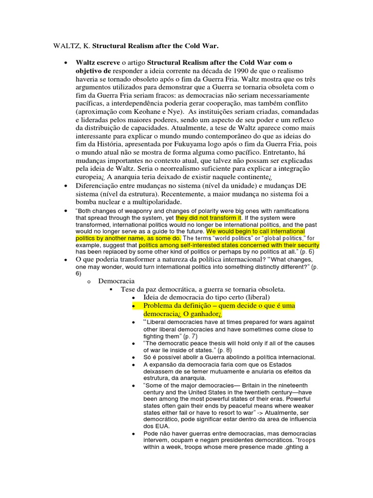 Structural Realism after the Cold War: Kenneth Waltz Defends Neorealism ...
