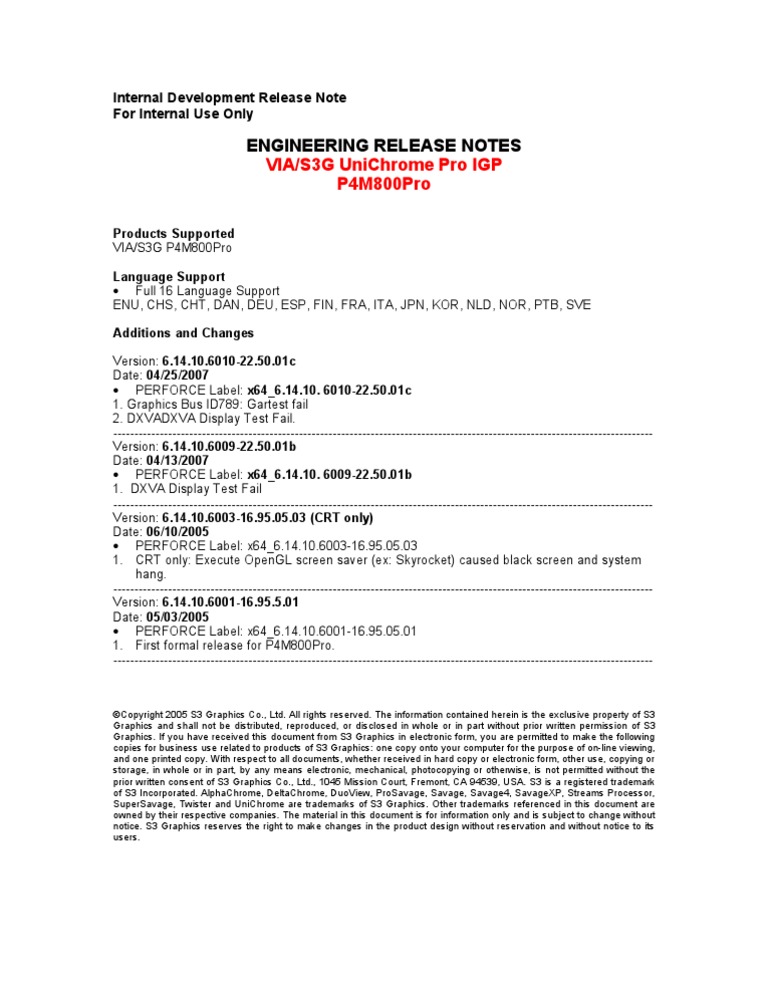 Internal Development Release Note For Internal Use Only | PDF ...
