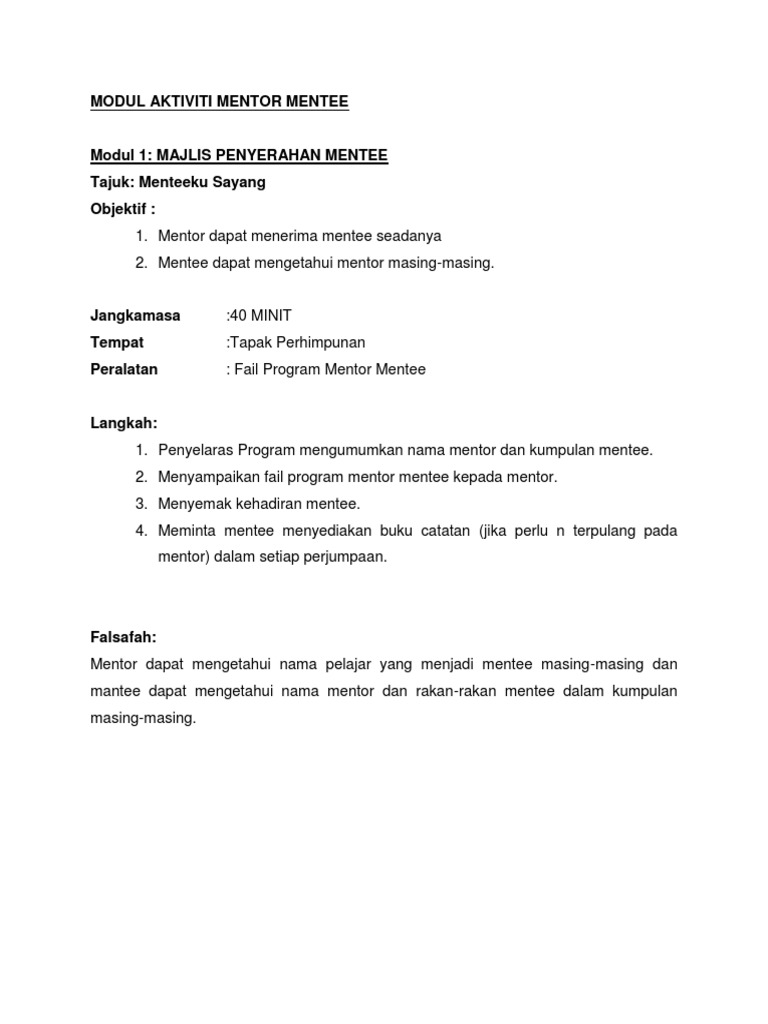 Modul Aktiviti Mentor Mentee | PDF