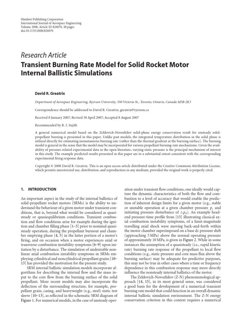 Research Article: Transient Burning Rate Model For Solid Rocket Motor ...
