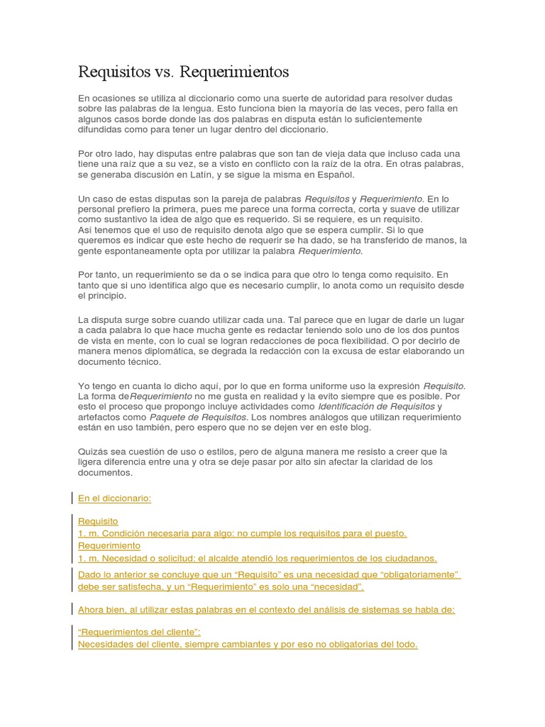 Requisitos Vs Requerimientos | PDF | Palabra | Software