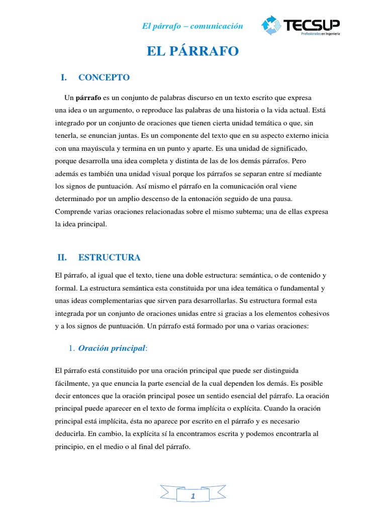 Estructura y Función del Párrafo | PDF | Oración (Lingüística) | Párrafo
