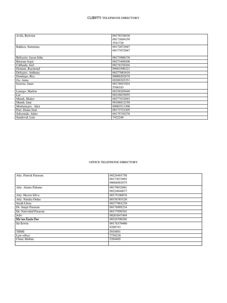 Telephone Directory | PDF