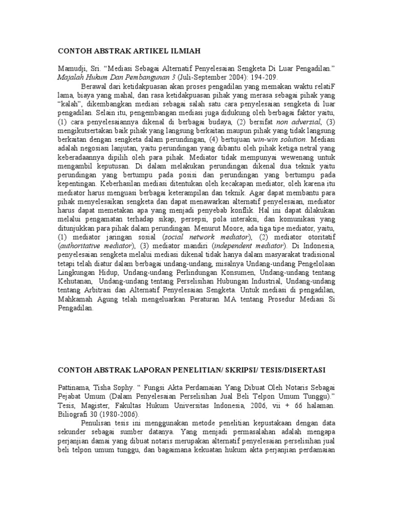 Contoh Abstrak Artikel Ilmiah | PDF