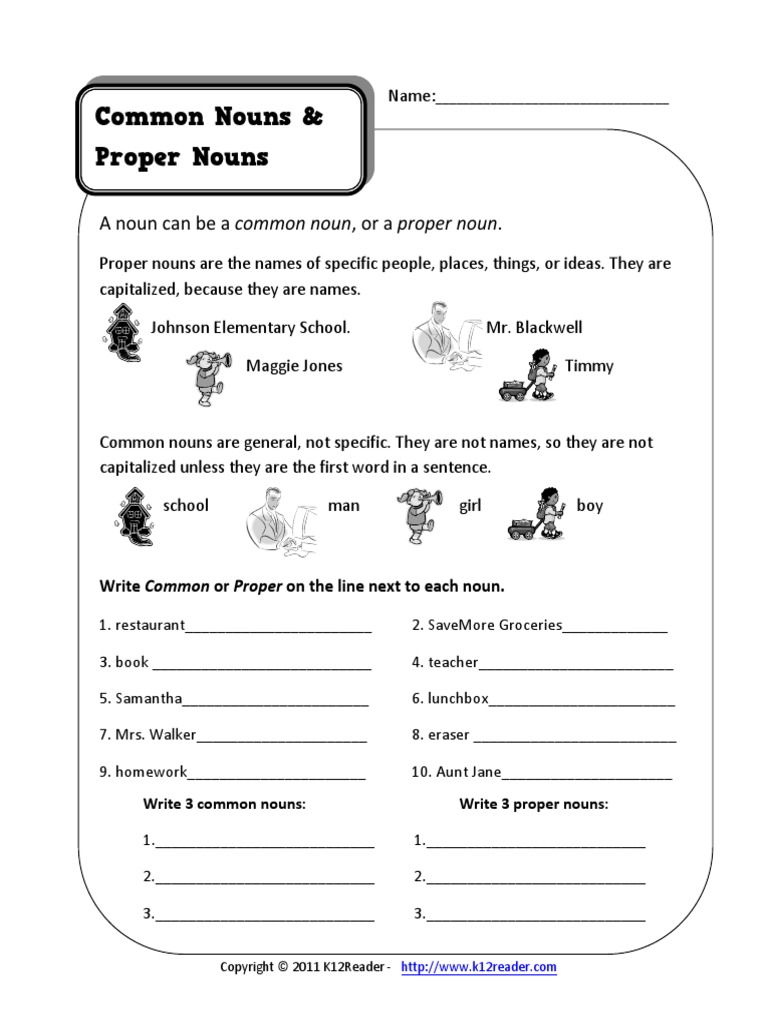 Common and Proper Nouns Worksheet | PDF