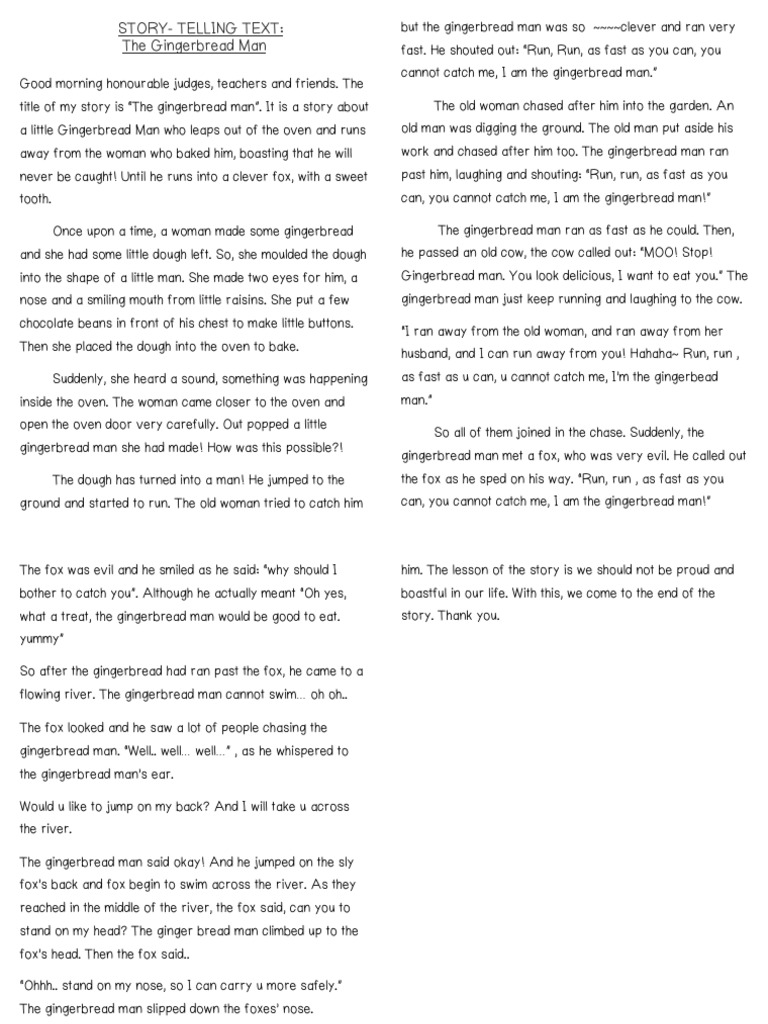 My Gingerbread Man Script for Story Telling | Foods