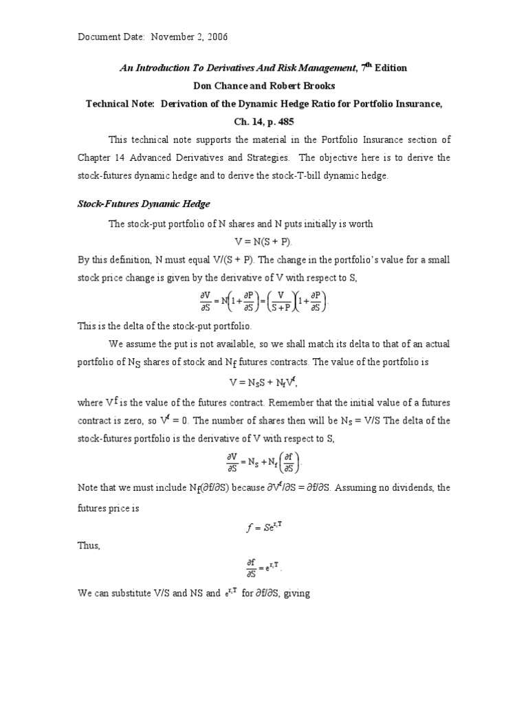 TN9 Derivation of The Dynamic Hedge Ratio For Portfolio Insurance | PDF ...