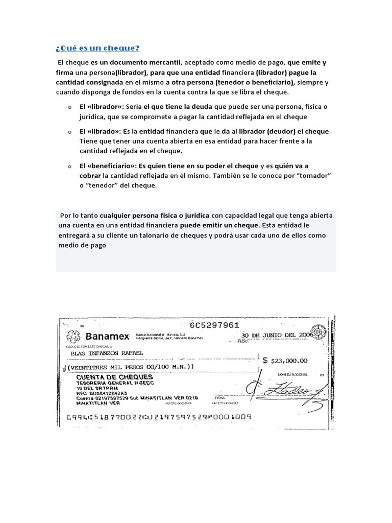 Qué Es Un Cheque | PDF | Cheque | Bancos