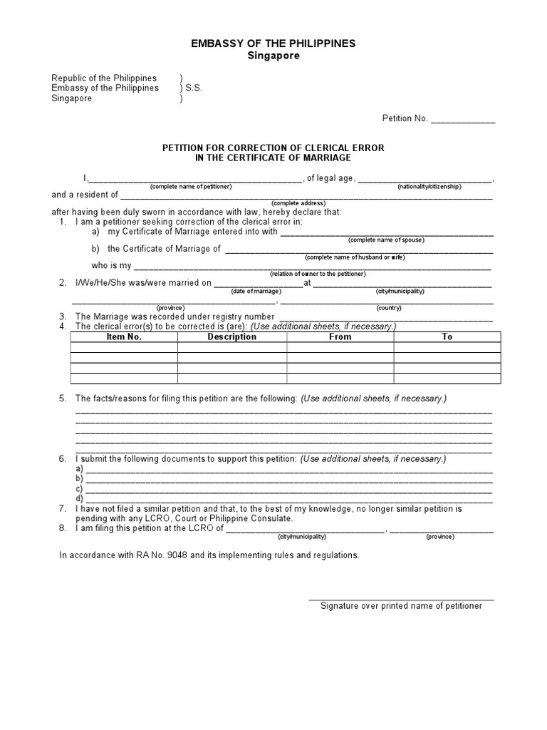 Marriage Certificate Error Correction Petition | PDF | Law