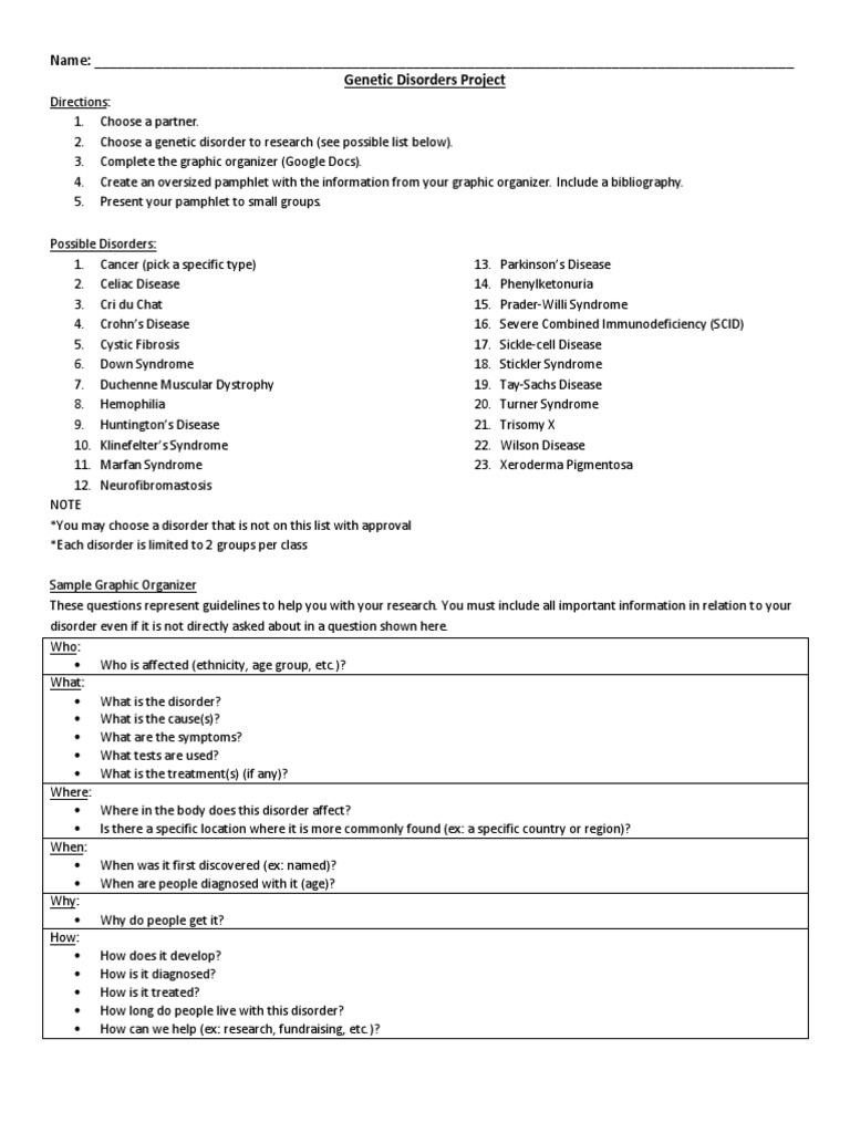 Genetic Disorders Project | PDF | Genetic Disorder | Medical Genetics