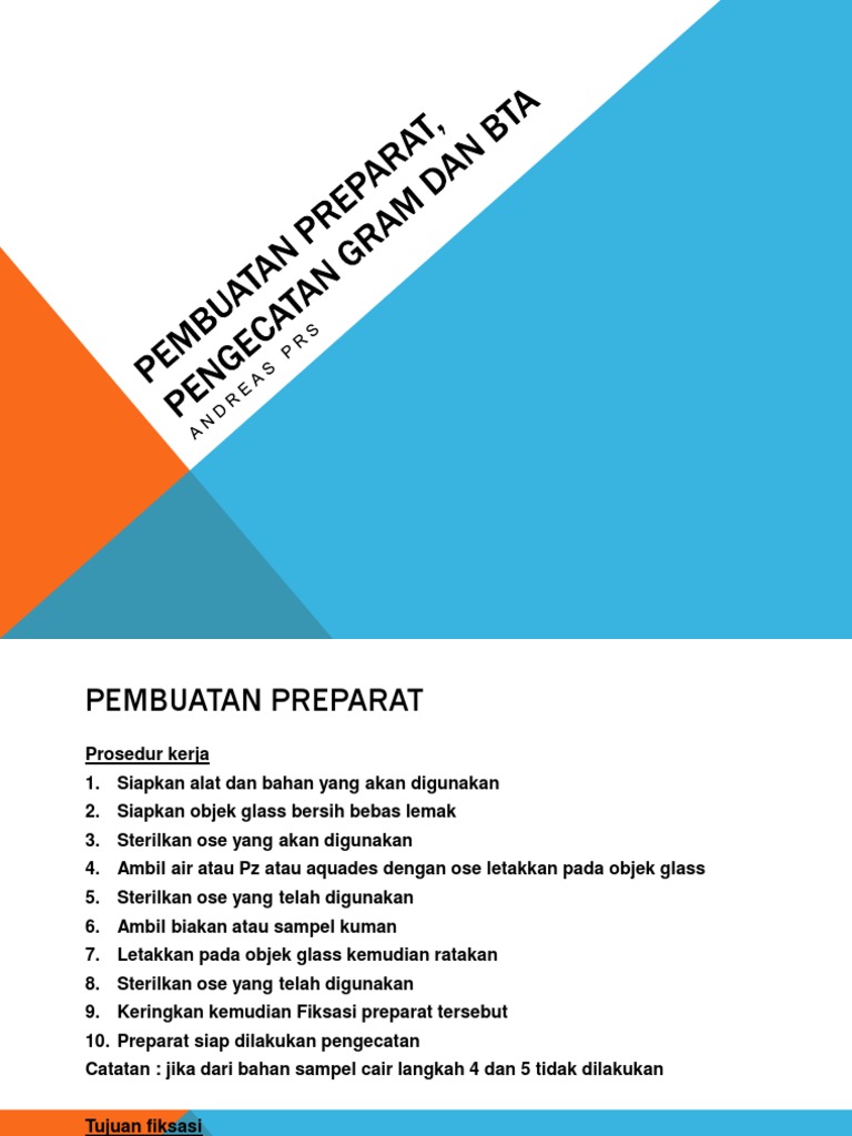 Pembuatan Preparat, Pengecatan Gram Dan BTA | PDF