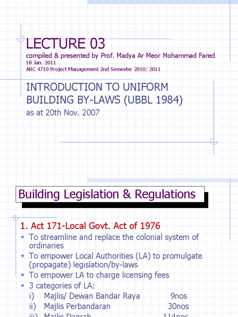 Introduction To Uniform Building By-Laws (Ubbl 1984) : As at 20th Nov ...