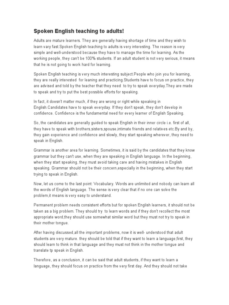 Spoken English Teaching To Adults! | PDF | English Language | Vocabulary