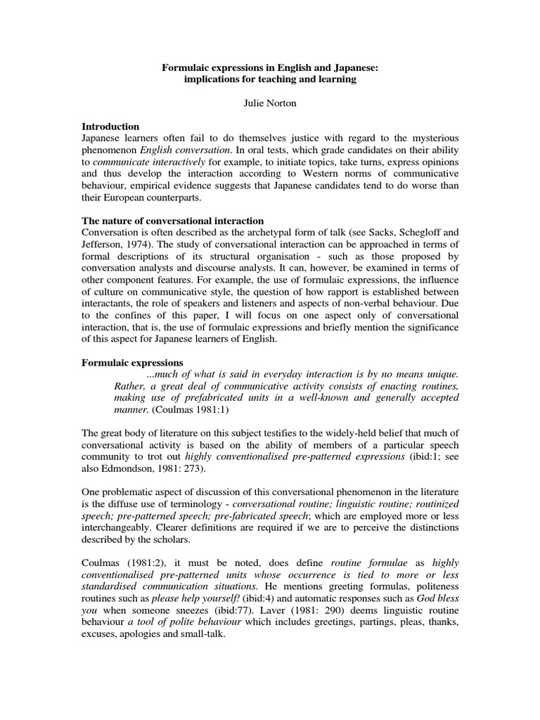 Formulaic Expressions English and Japanese | PDF | Nonverbal ...