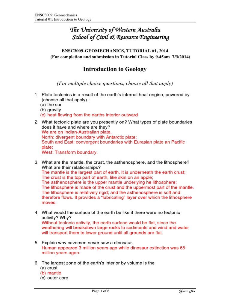 Geomechanics Tut 1-Sol | PDF | Igneous Rock | Rock (Geology)