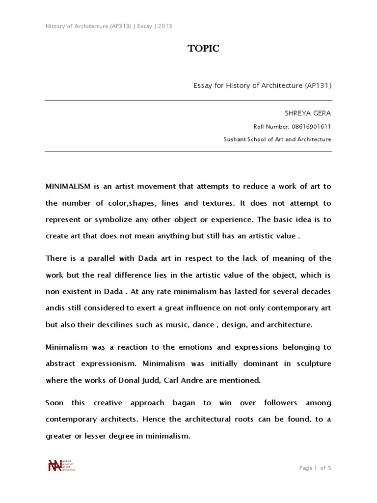 Topic: Essay For History of Architecture (AP131) | PDF | Minimalism ...