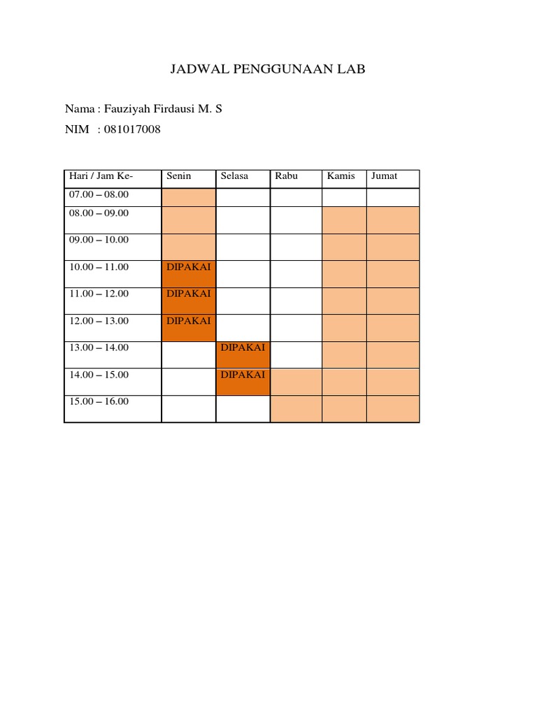 Jadwal Penggunaan Lab Fauziyah | PDF | Language Arts & Discipline ...