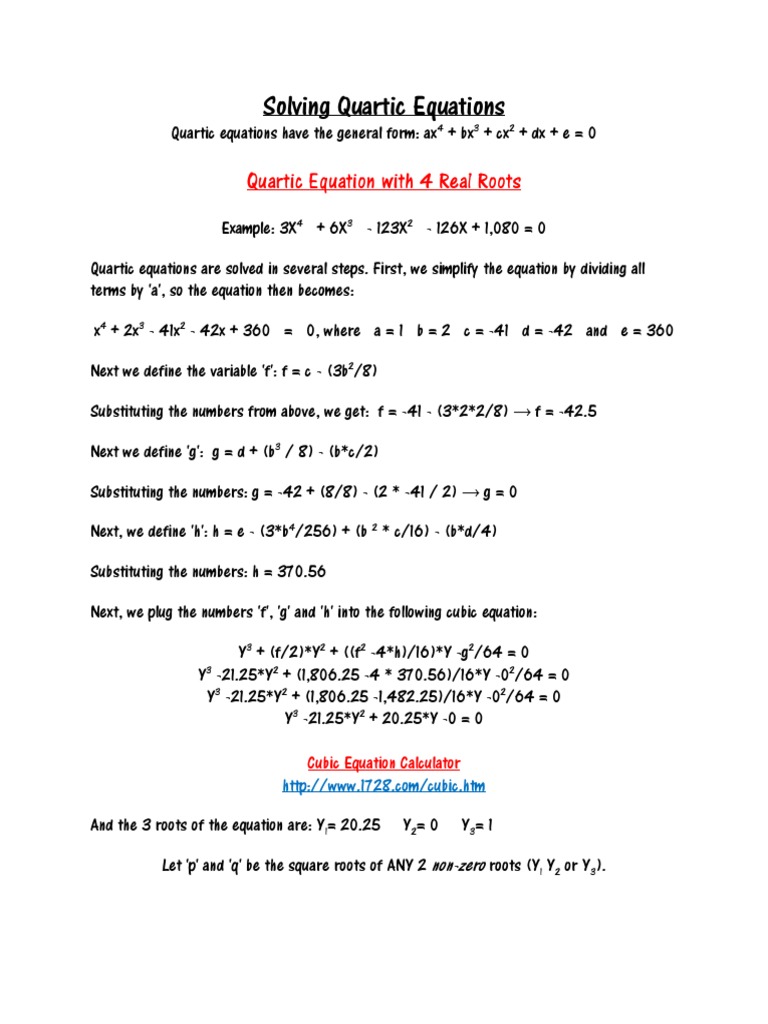 Solving Quartic Equations | PDF | Equations | Functions And Mappings