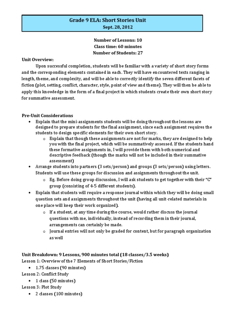 Short Stories Unit Overview | PDF | Differentiated Instruction ...