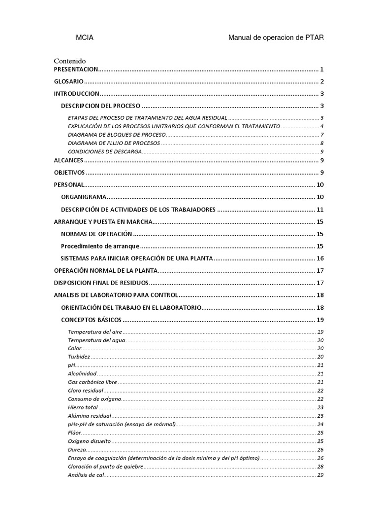 Manual de Operación de PTAR | PDF | Gasolinera | Aguas residuales