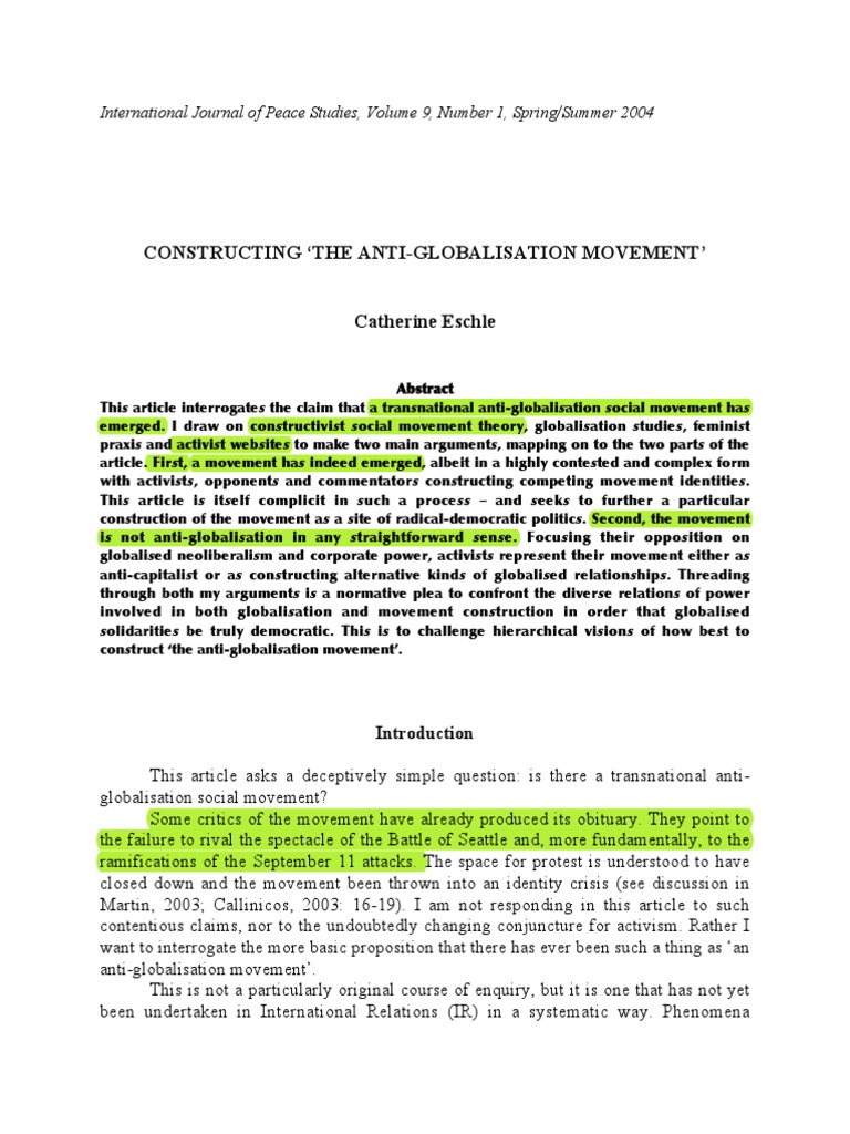 Constructing The Anti-Globalisation Movement | PDF | Feminism | Gender ...