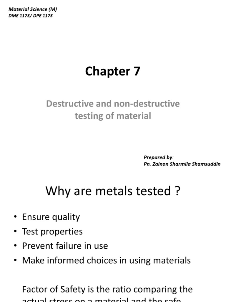 Chapter 7 - Destructive and Non Destructive Testing of Material | PDF ...