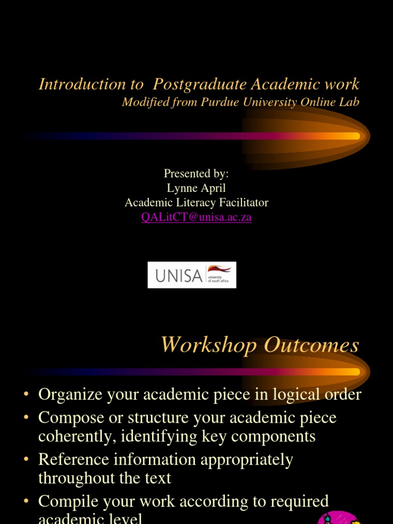 Introduction To Postgraduate Academic Work: Modified From Purdue ...