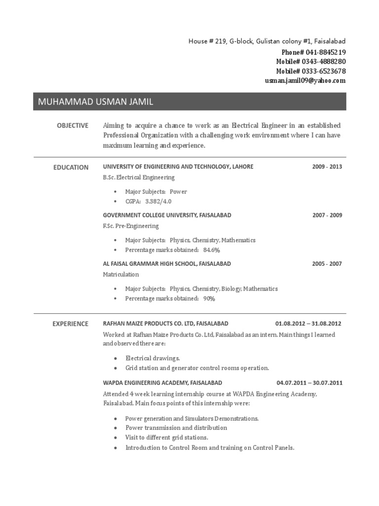 Usman Resume (Electrical Engineer) | PDF | Business | Computers
