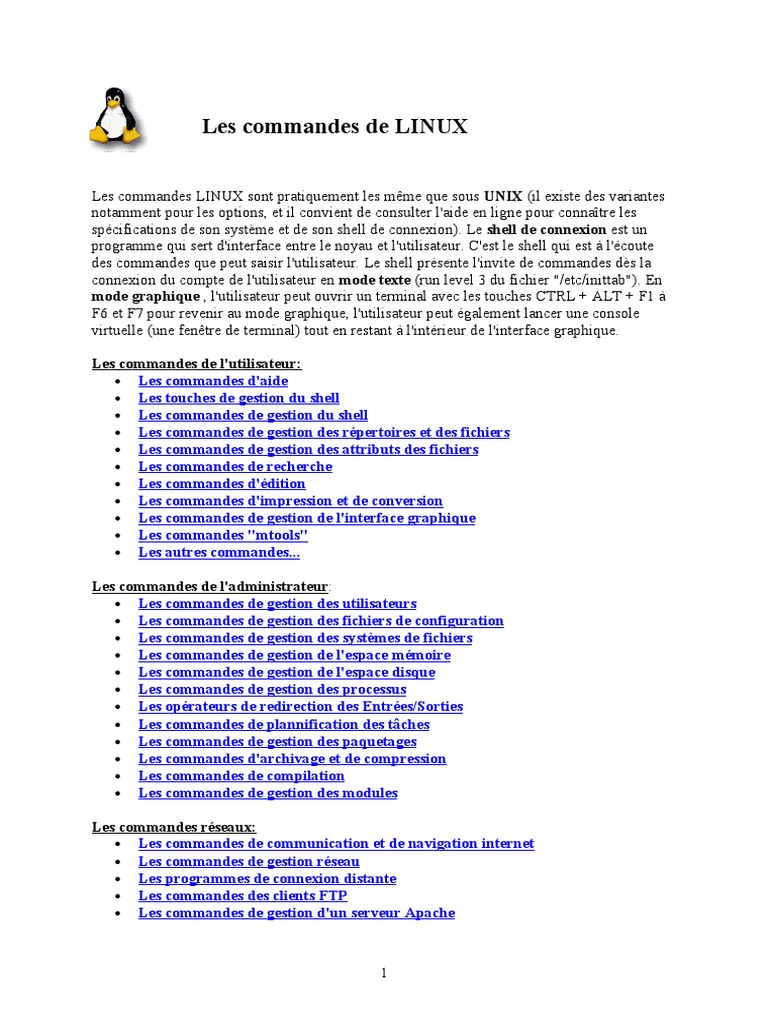 Les Commandes De Linux Pdf Interface Système Unix 