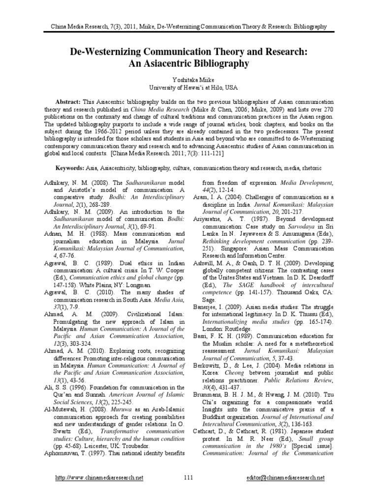 De-Westernizing Communication Theory | PDF | Cross Cultural ...