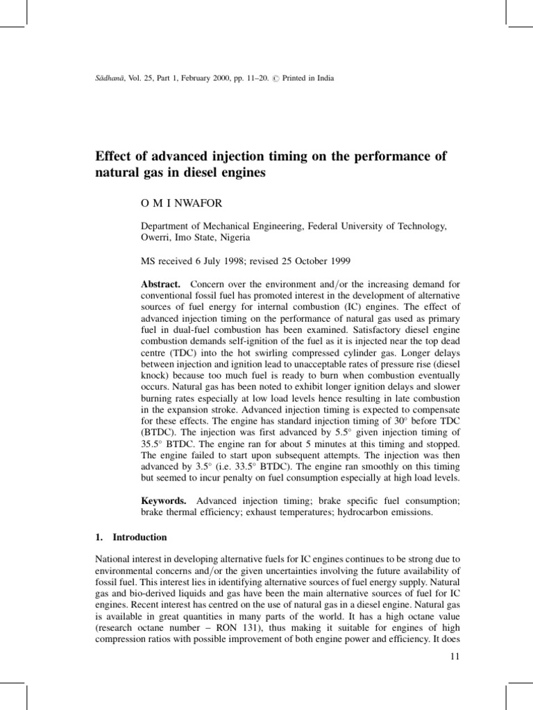 Effect of Advanced Injection Timing On The Performance of Natural Gas ...