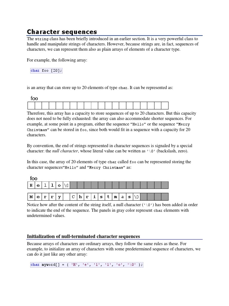 Character Sequences | PDF | String (Computer Science) | Array Data Structure