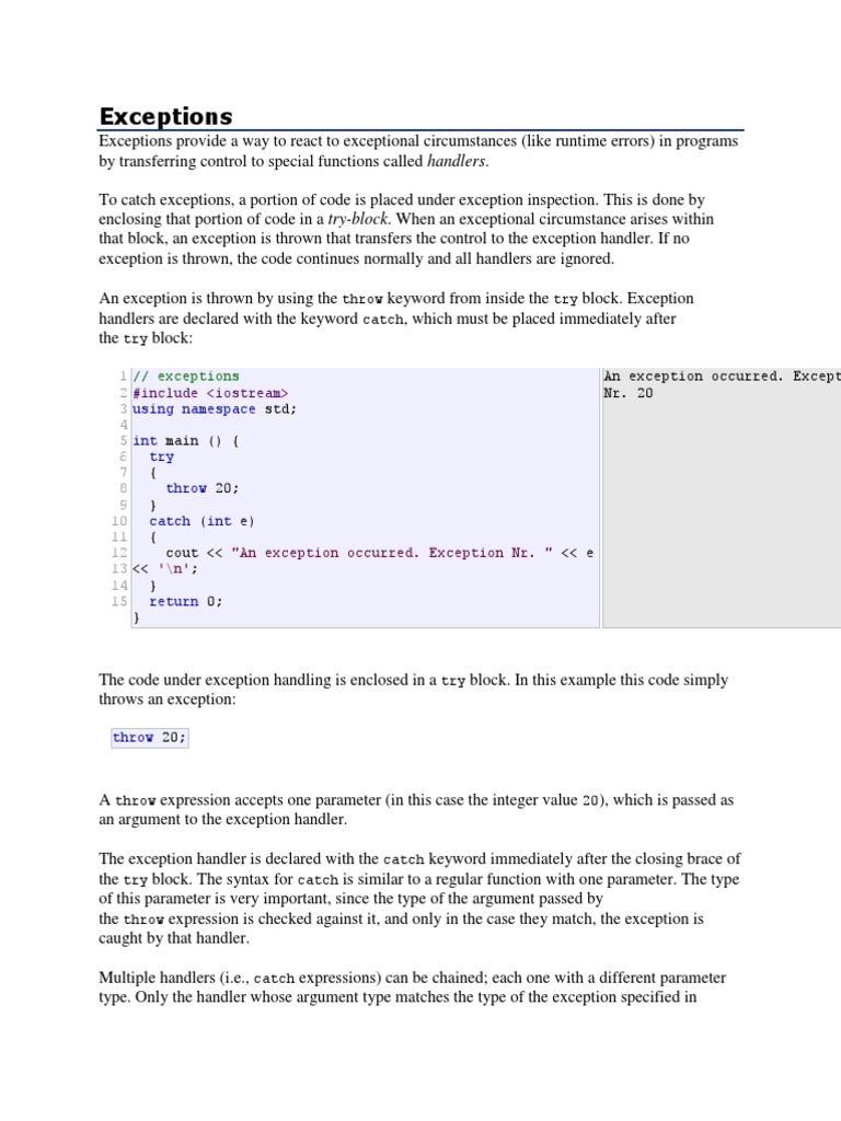 Exceptions Throw Try Catch Try An Exception Occurred Exception Nr 20