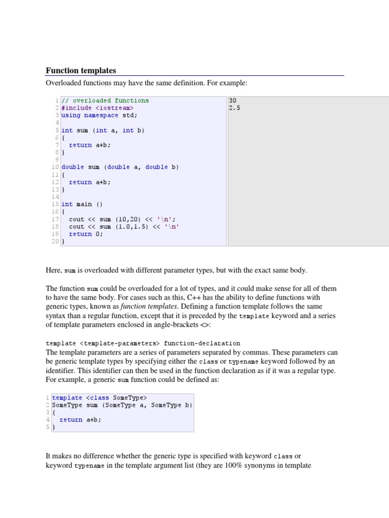 Function Templates Overloaded Functions Pdf Parameter Computer Programming Subroutine 
