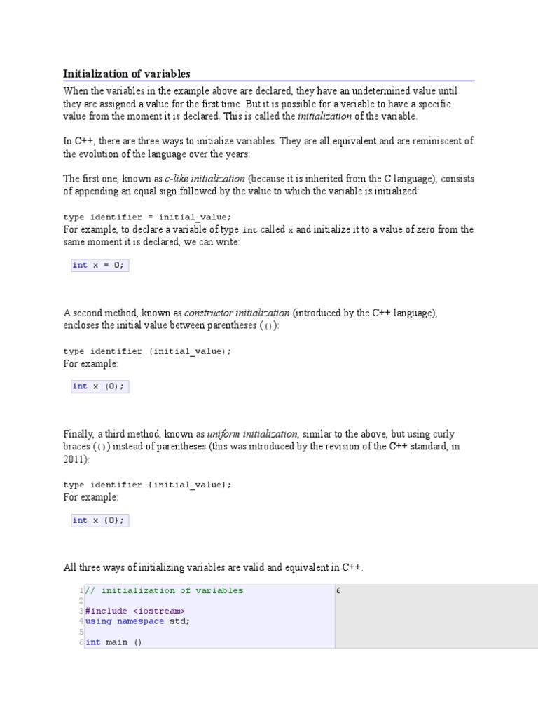 C++ Variable Initialization Guide | PDF