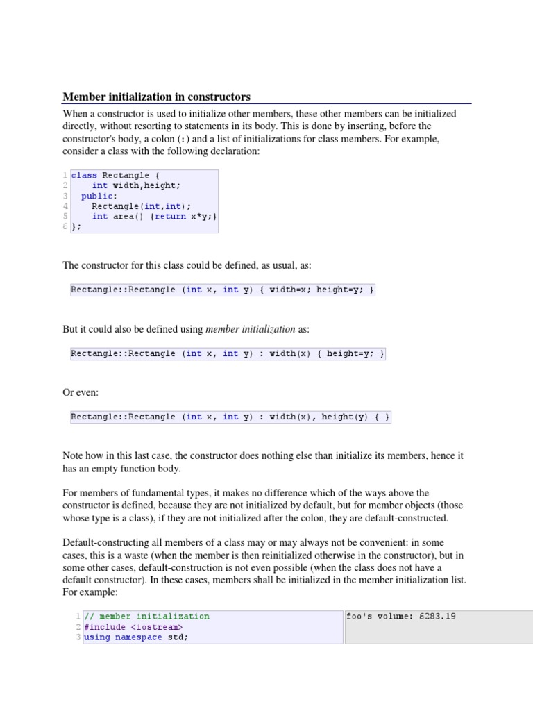 Member Initialization in Constructors | PDF | Constructor (Object Oriented Programming ...