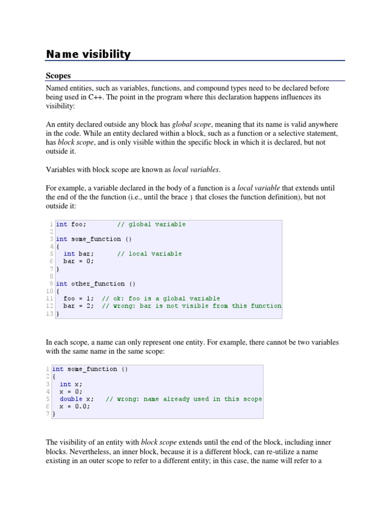Name Visibility | PDF | Scope (Computer Science) | Variable (Computer Science)