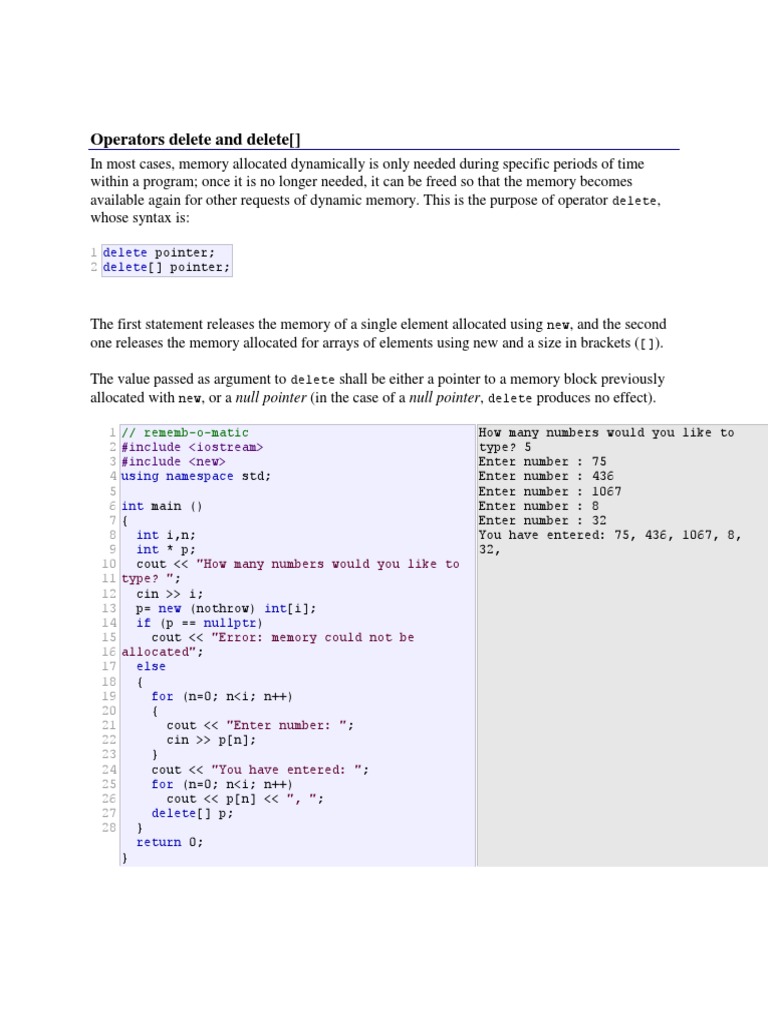 Operators Delete And Delete Pdf Pointer Computer Programming C Programming Language
