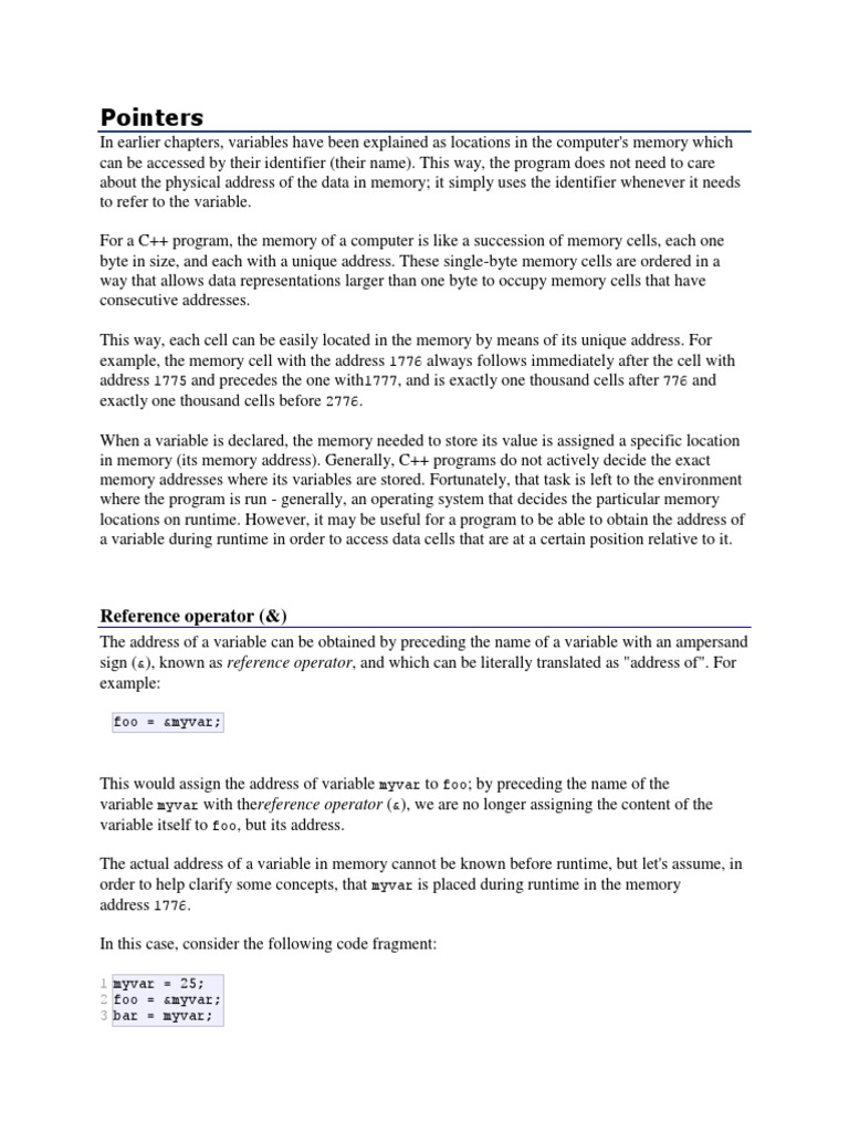 Pointers Reference Operator And Pdf Variable Computer Science Pointer Computer