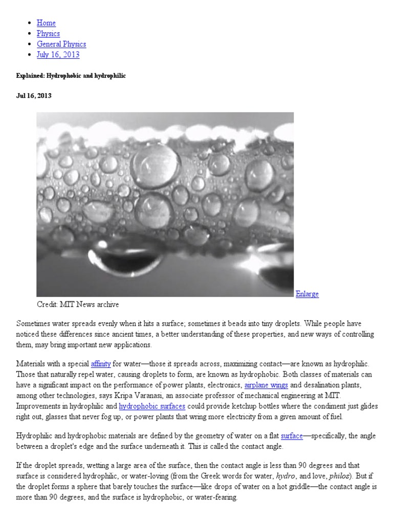 Explained - Hydrophobic and Hydrophilic | PDF | Hydrophobe | Chemistry