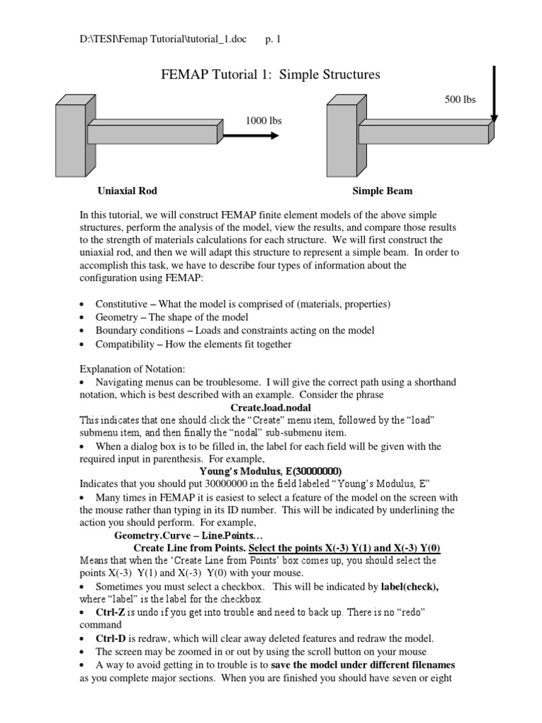 Femap Tutorial 1 | PDF | Stress (Mechanics) | Bending
