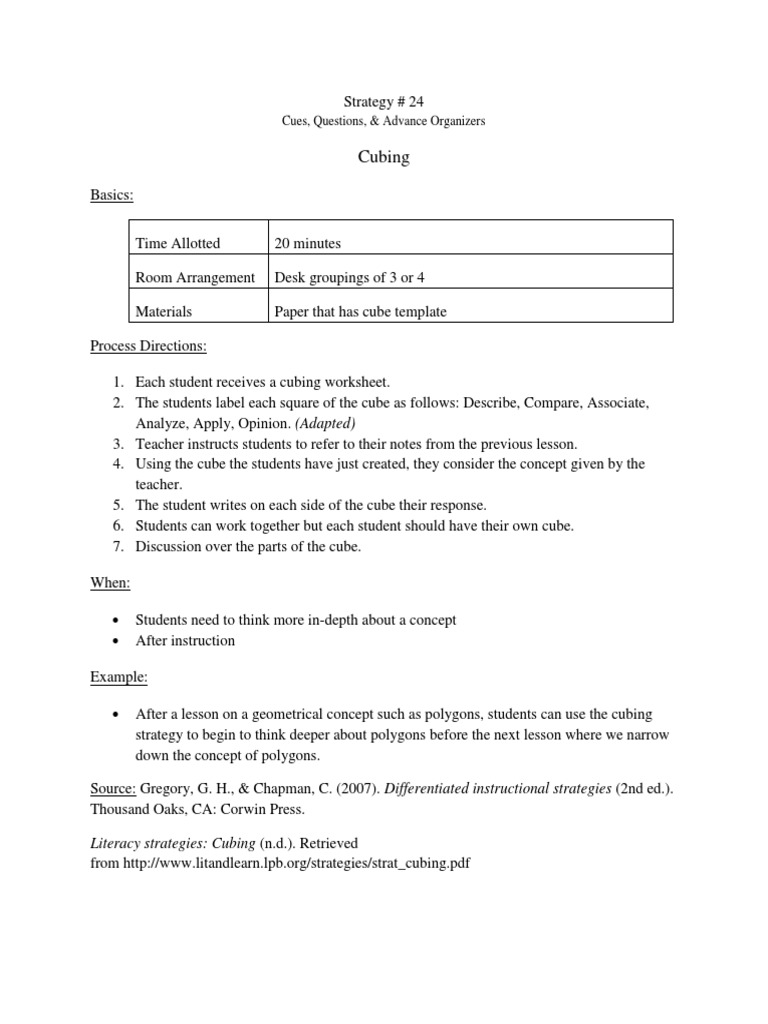 Cubing Strategy for Deeper Learning | PDF