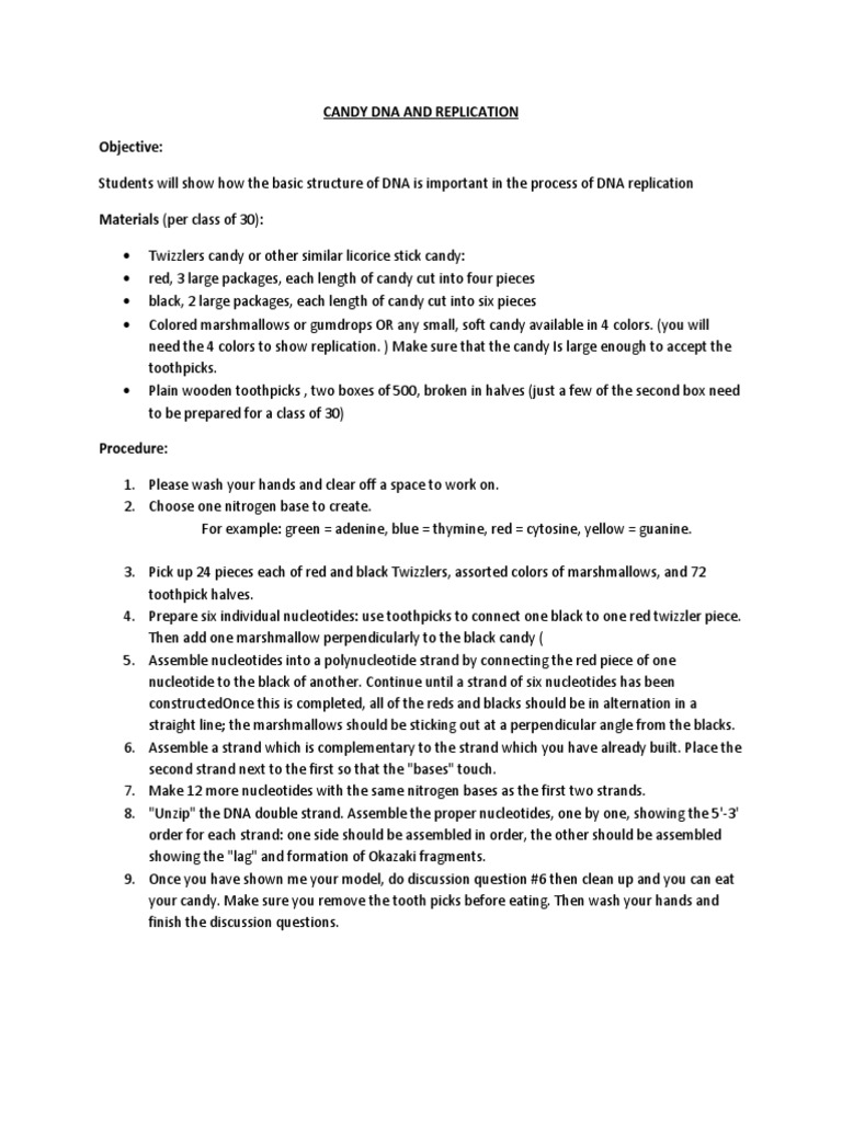 Candy Dna and Replication Lab Student | Download Free PDF | Dna ...