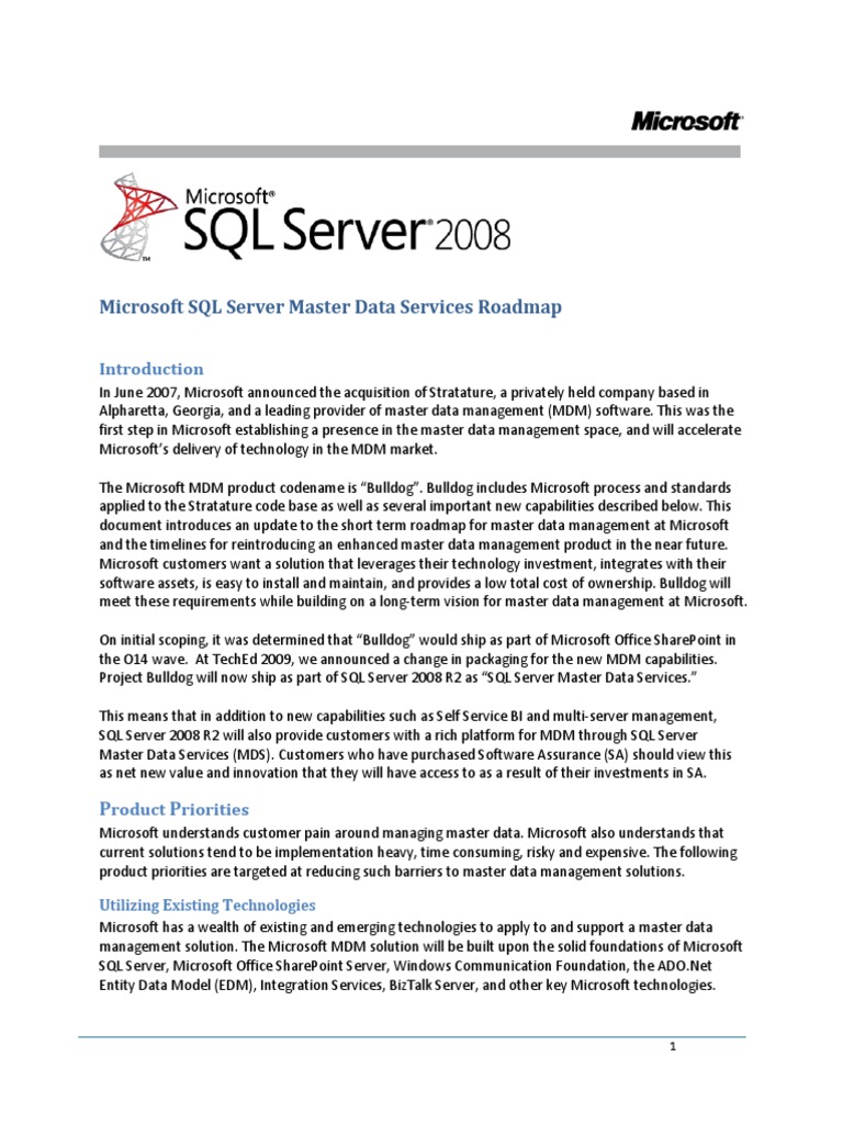 Microsoft SQL Server Master Data Services Roadmap | PDF | Computer Data ...