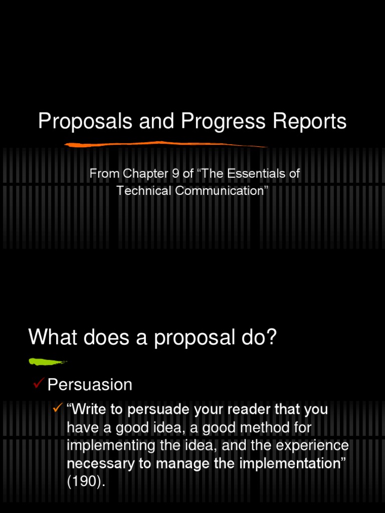 Proposals and Progress Reports: From Chapter 9 of "The Essentials of ...