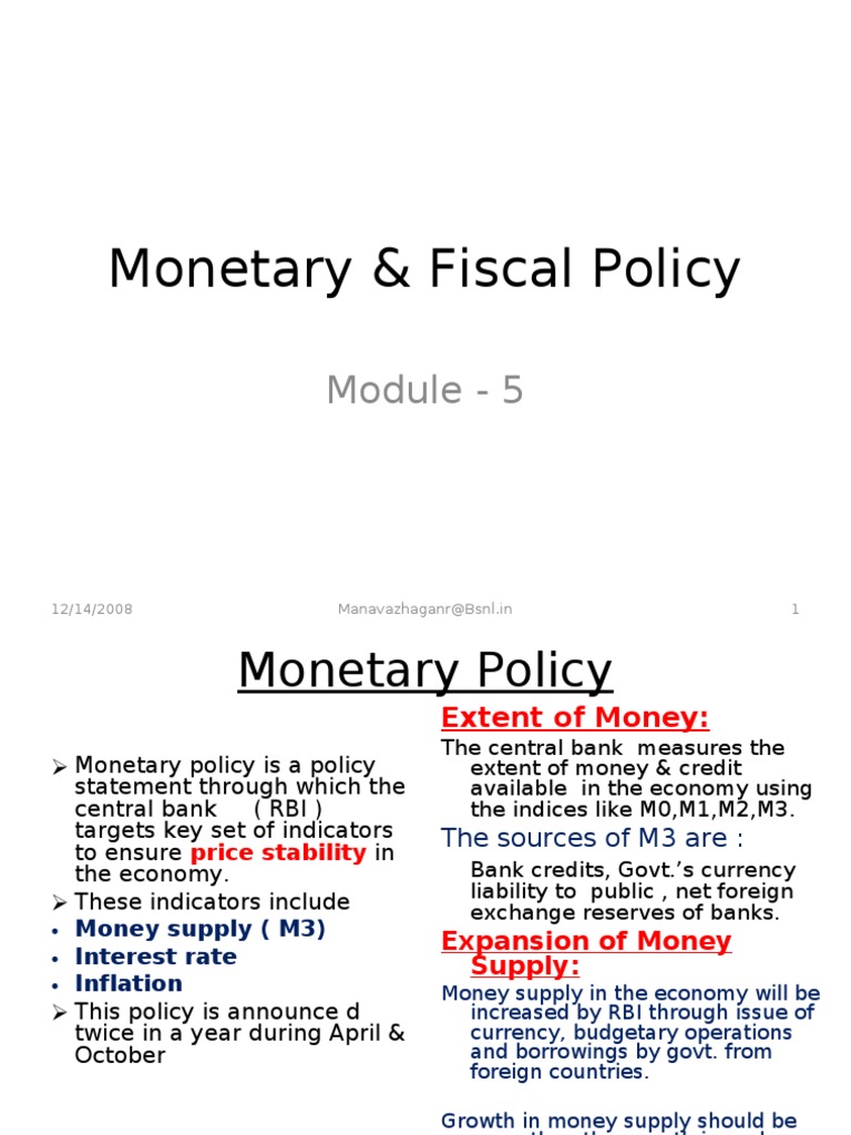 Monetary & Fiscal Policy | PDF | Money Supply | Reserve Bank Of India