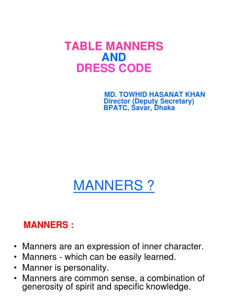 Table Manners and Dress Code Guide | PDF | Suit (Clothing) | Etiquette