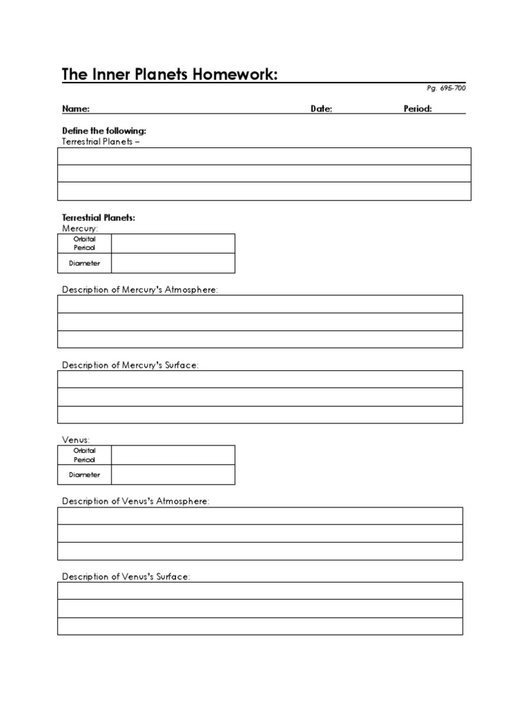 22 The Inner Planets Homework | PDF