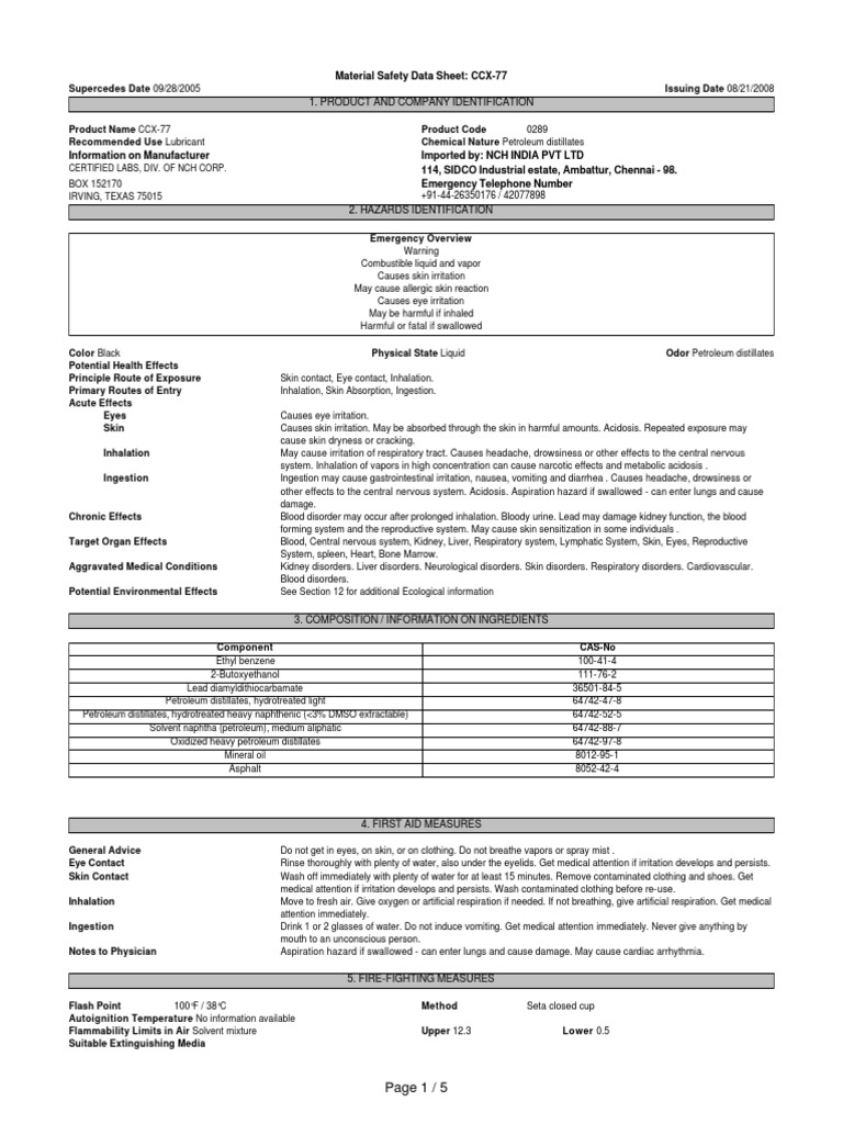 CCX-77_MSDS | Petroleum | Benzene